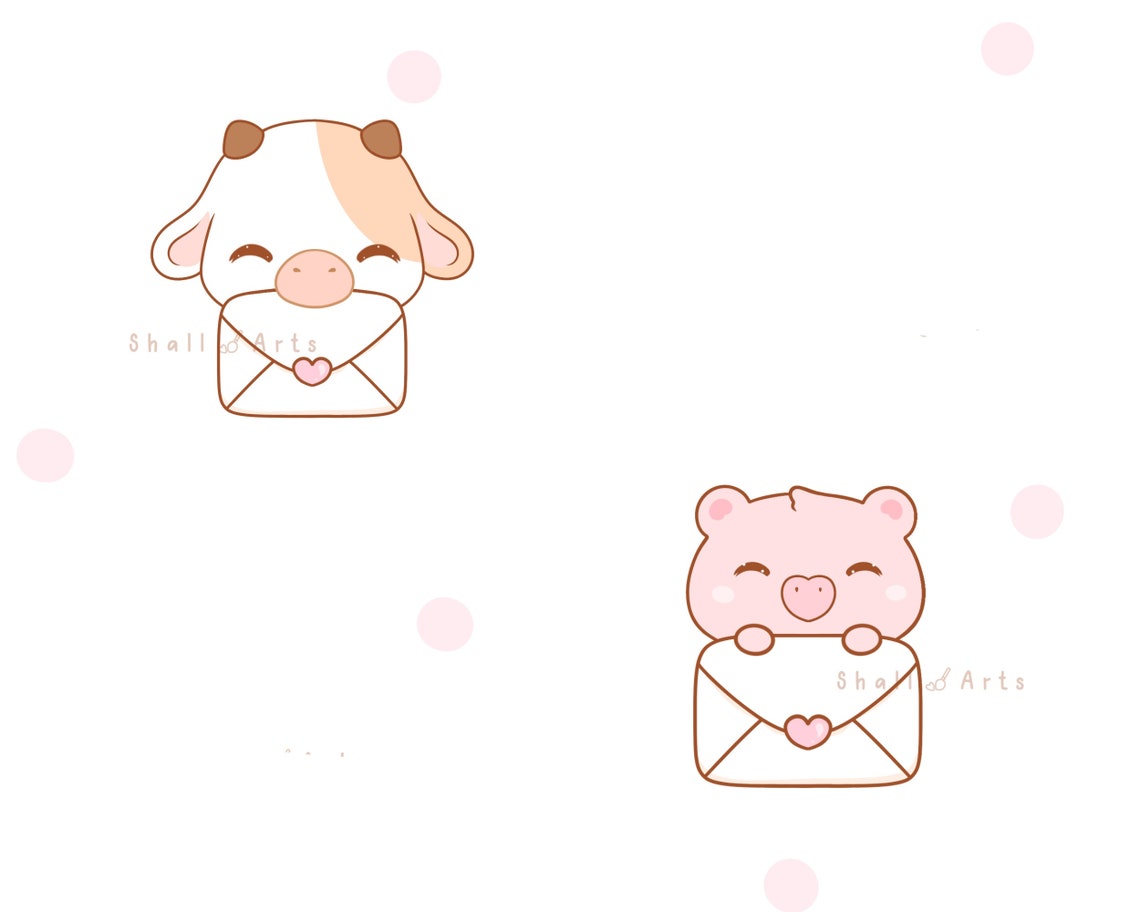 Kawaii Animals With Envelope Clipart Envelope PNG Heart - Etsy