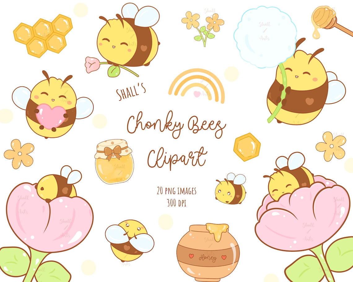 Cute Chonky Bees Clipart Bee PNG Cute Bees Clipart Honey - Etsy