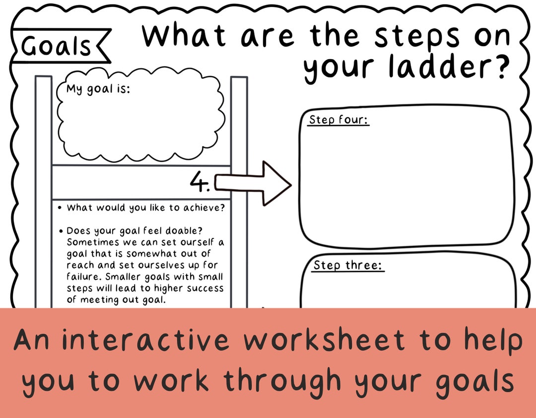 Goal Ladder Therapeutic Wellbeing Worksheet Mindful Mollie Digital ...