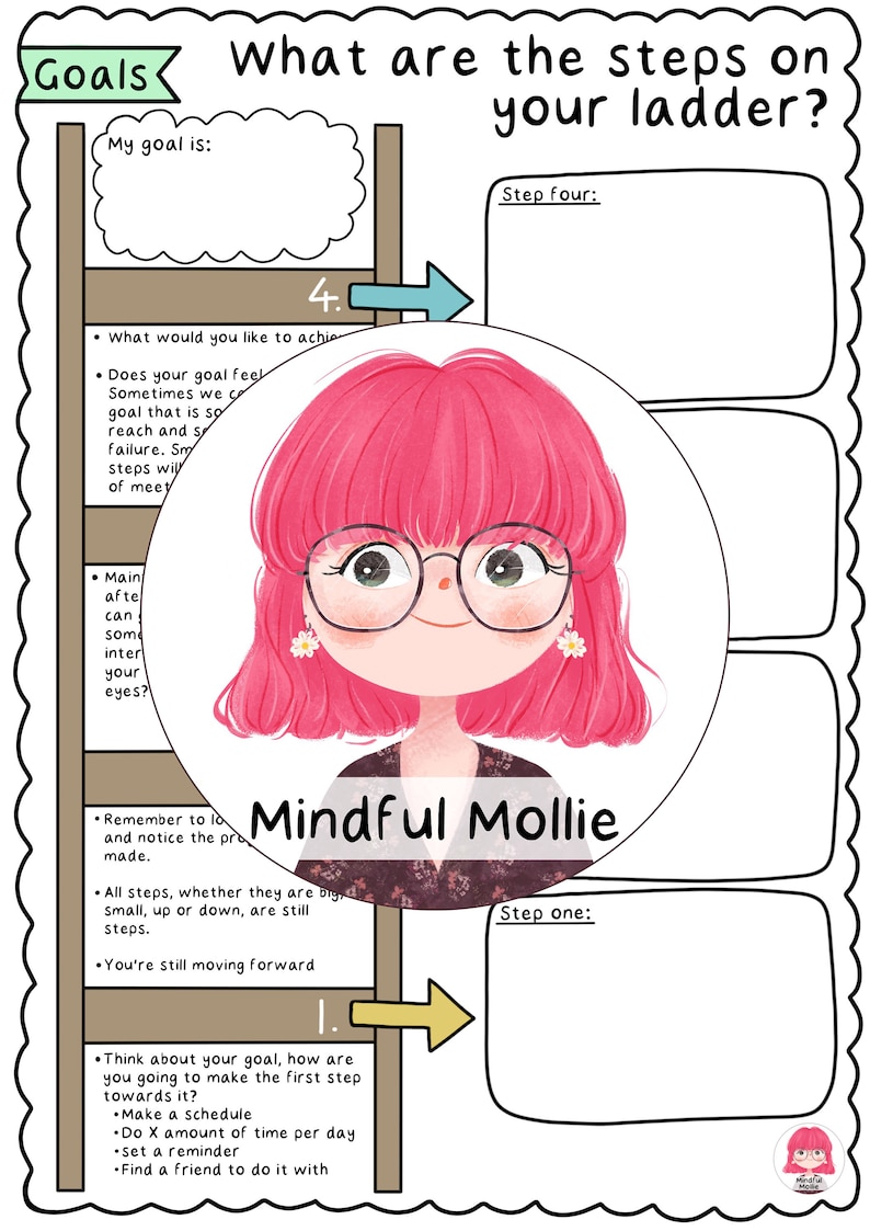 Goal Ladder - Therapeutic Wellbeing Worksheet - Mindful Mollie- Digital ...