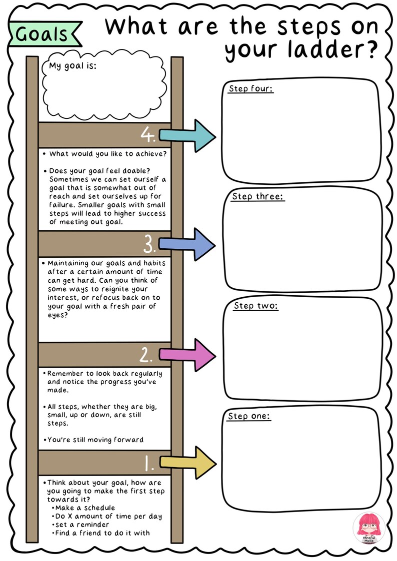Goal Ladder Therapeutic Wellbeing Worksheet Mindful | Etsy