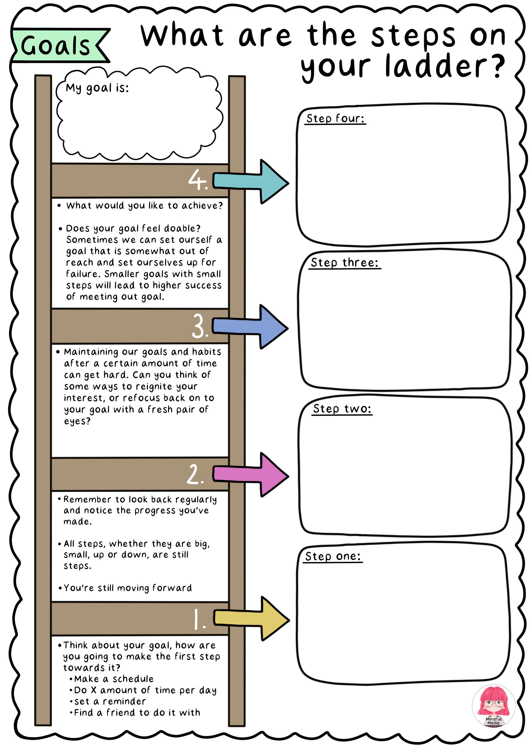 Goal Ladder Therapeutic Wellbeing Worksheet Mindful - Etsy