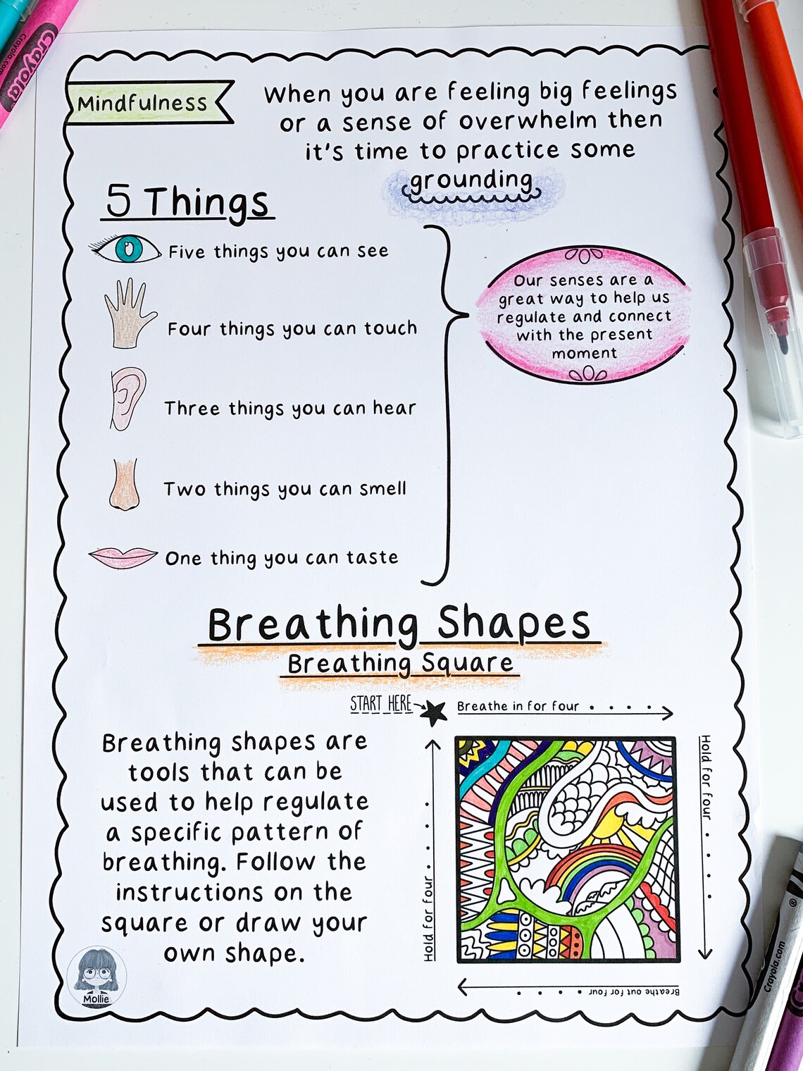 Mindfulness Grounding Therapeutic Wellbeing Worksheet | Etsy