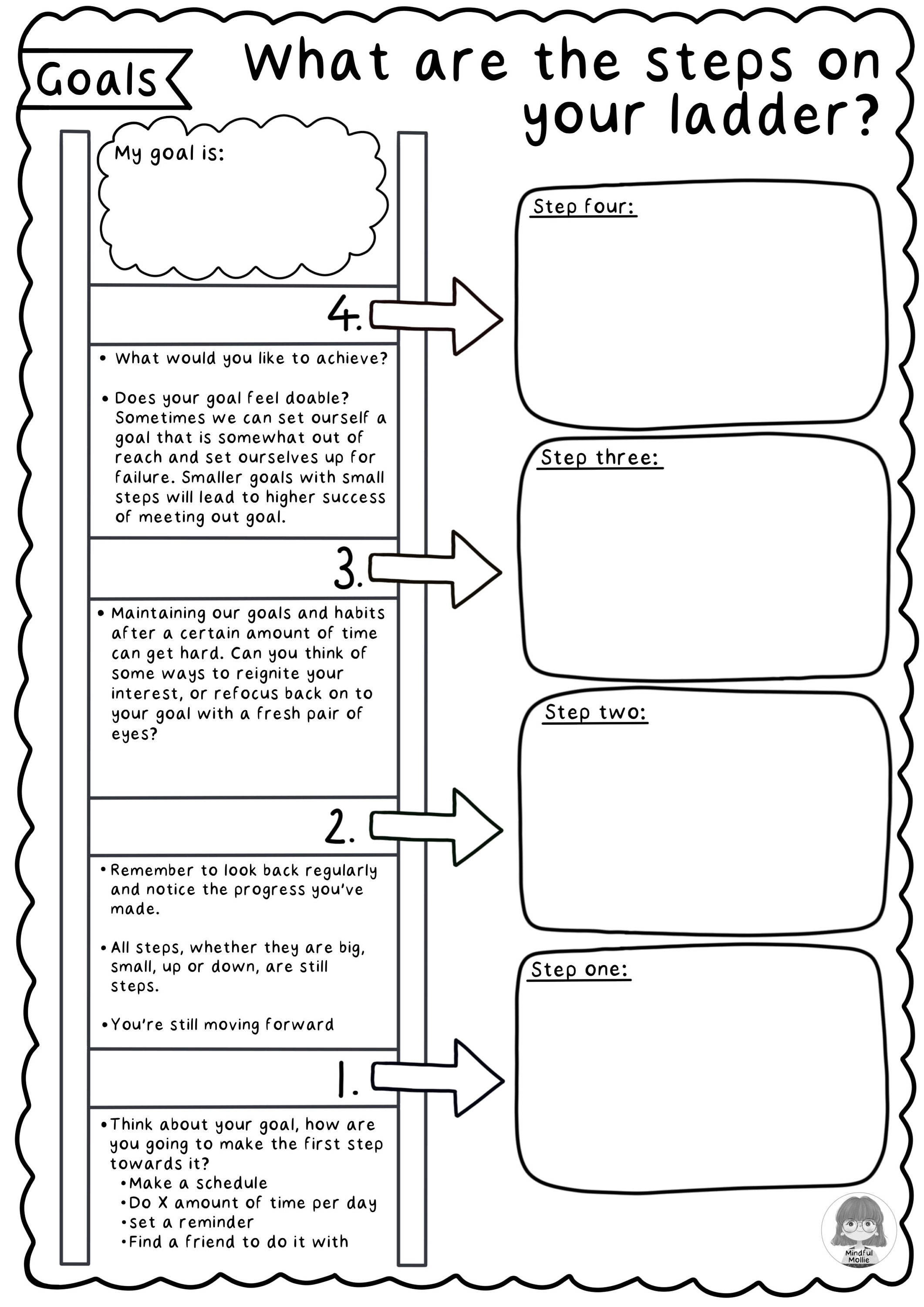 Goal Ladder Therapeutic Wellbeing Worksheet Mindful - Etsy