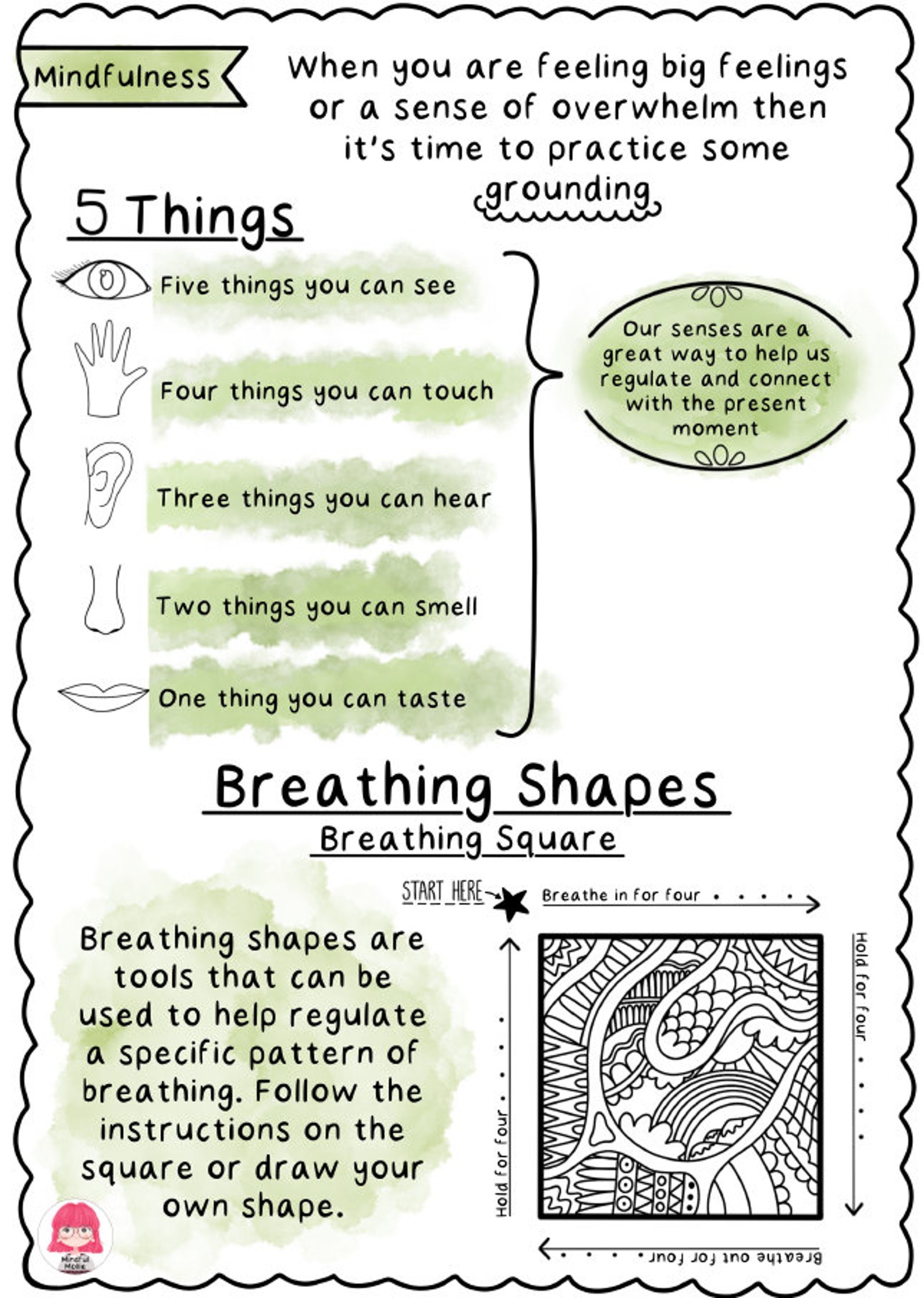 Mindfulness Grounding Therapeutic Wellbeing Worksheet | Etsy