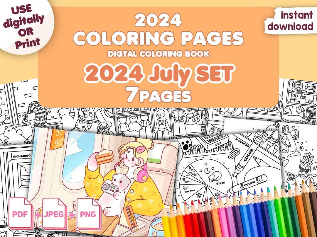 Summer Vacation Coloring Pages: July 2024 Set (digital Download) - Etsy