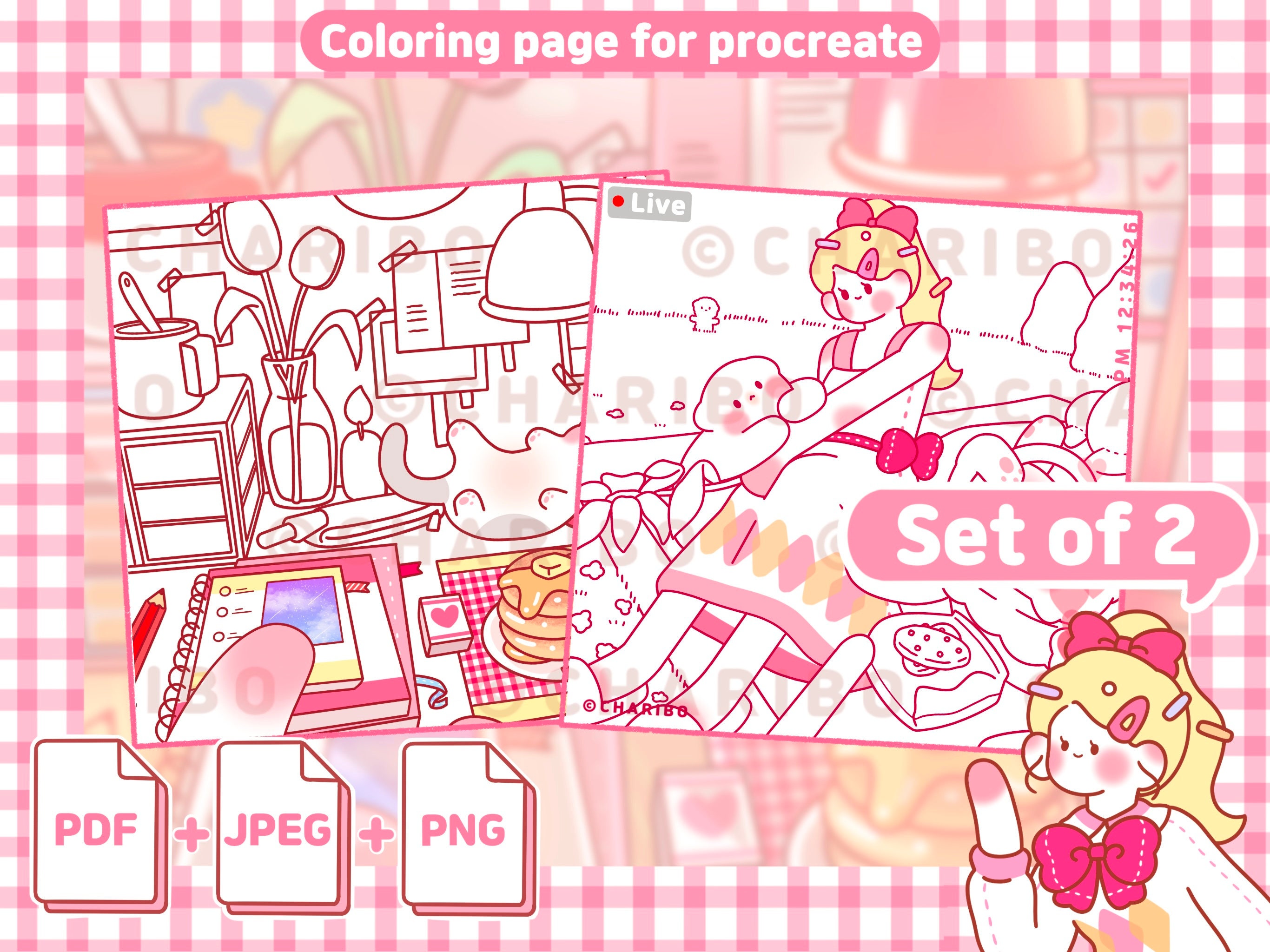 Set of 2 Prints Digital Coloring Pages, Printable Coloring Pages, Adult ...