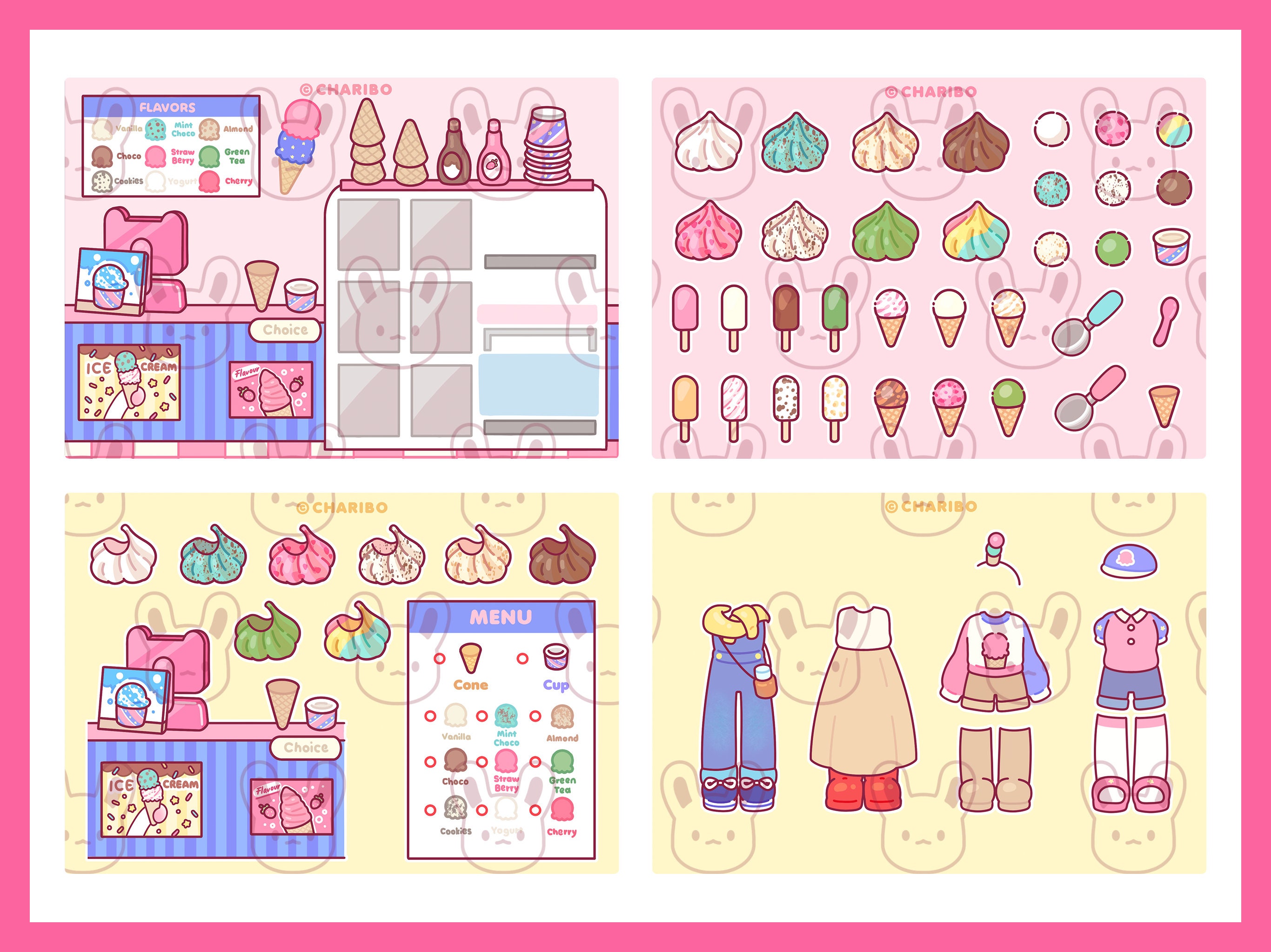 Charibo Art Ice Cream Shop Paper DIY Printable - Etsy Portugal