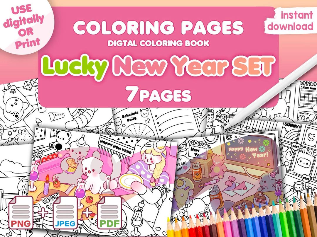Charibo Art "lucky New Year Set" Digital Coloring Book - Printable ...