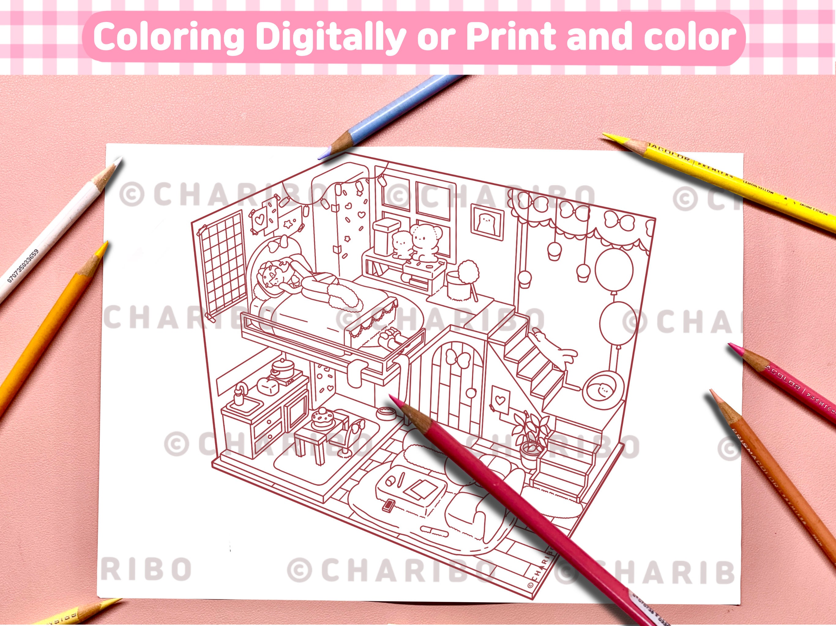 3D Ribo's Room Digital Coloring Pages Printable - Etsy