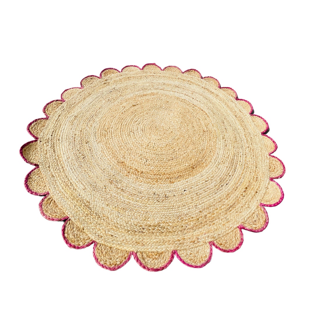 2x2,3x3,4x4,5x5,6x6 Feet, Natural Jute Scallop Round Rug, Bohemian ...