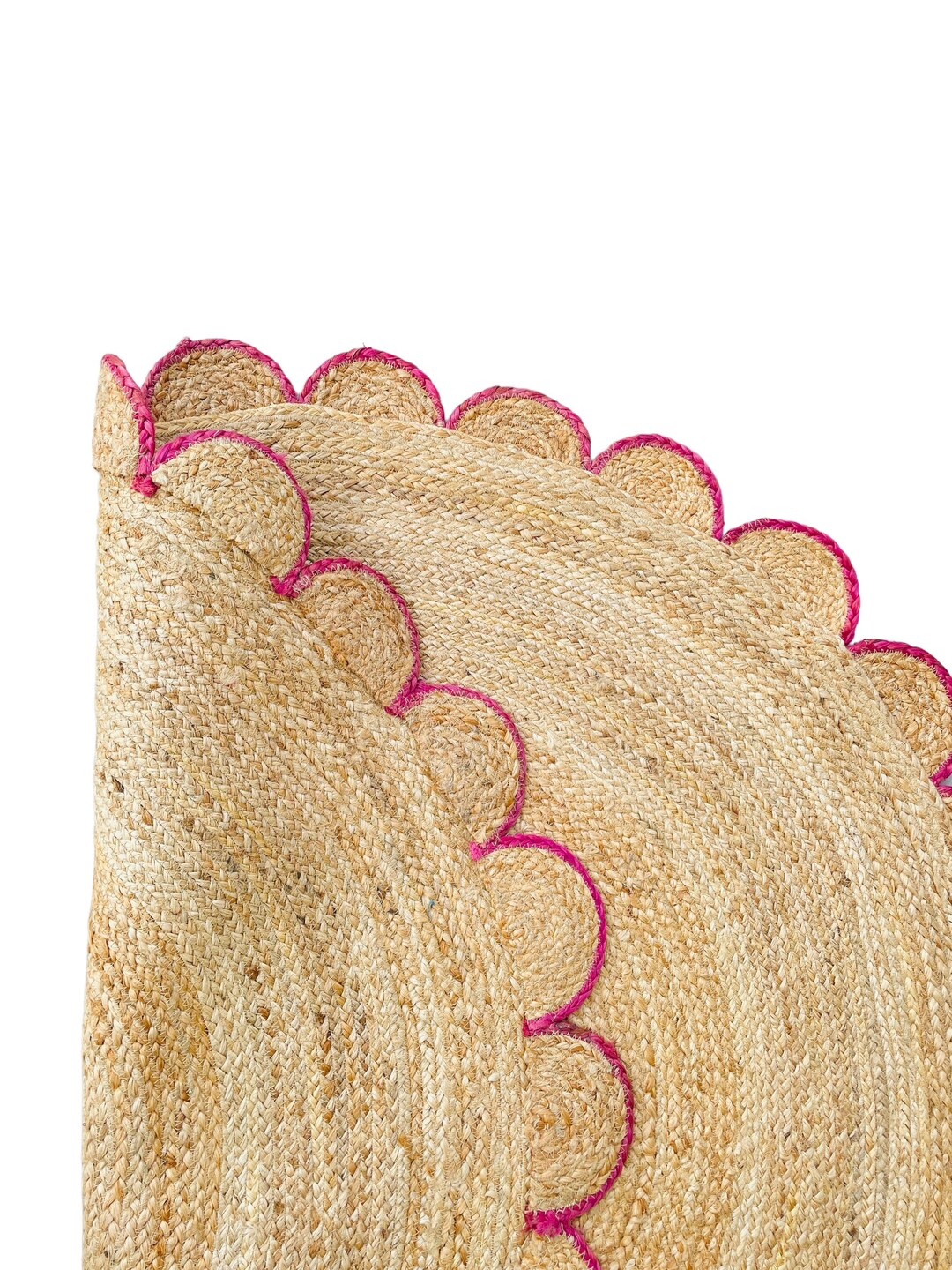 Natural Jute Scallop Round Rug, Bohemian Scalloped Edge Rug, Pink ...