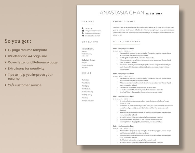 Resume CV for Ux/ui Designer ATS Compliant, Google Docs Resume, Word ...