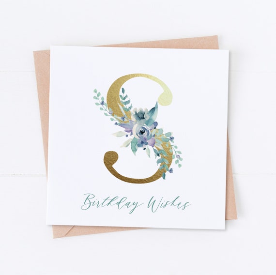 Birthday Wishes Initial Card Happy Birthday Birthday Card | Etsy