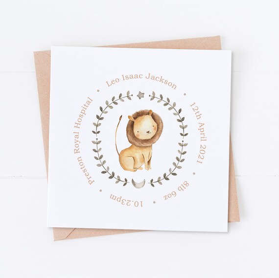 Personalised Lion Safari New Baby Card Congratulations Card | Etsy