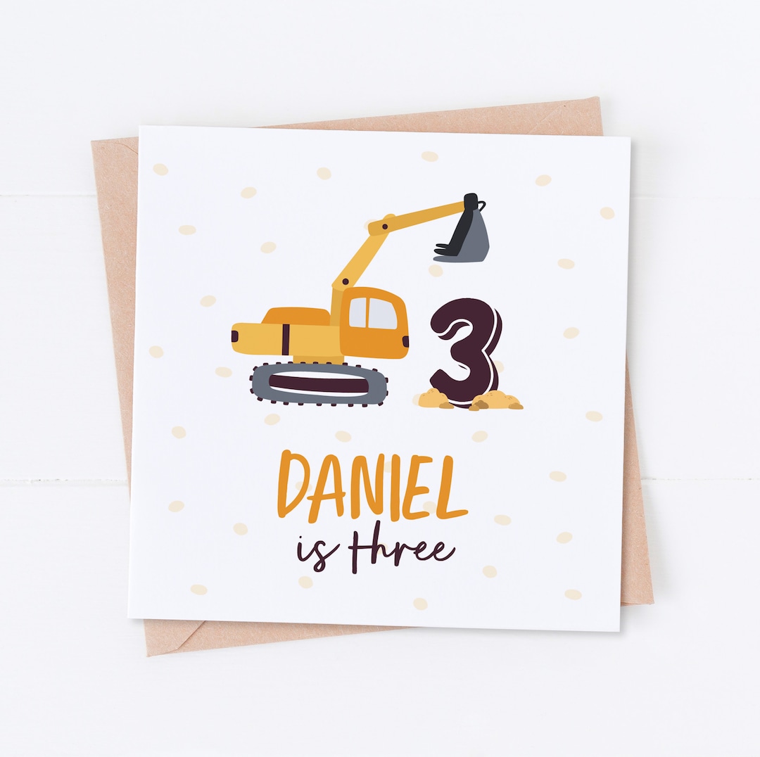 Personalised Excavator Birthday Card, Digger Birthday, Vehicles Card ...