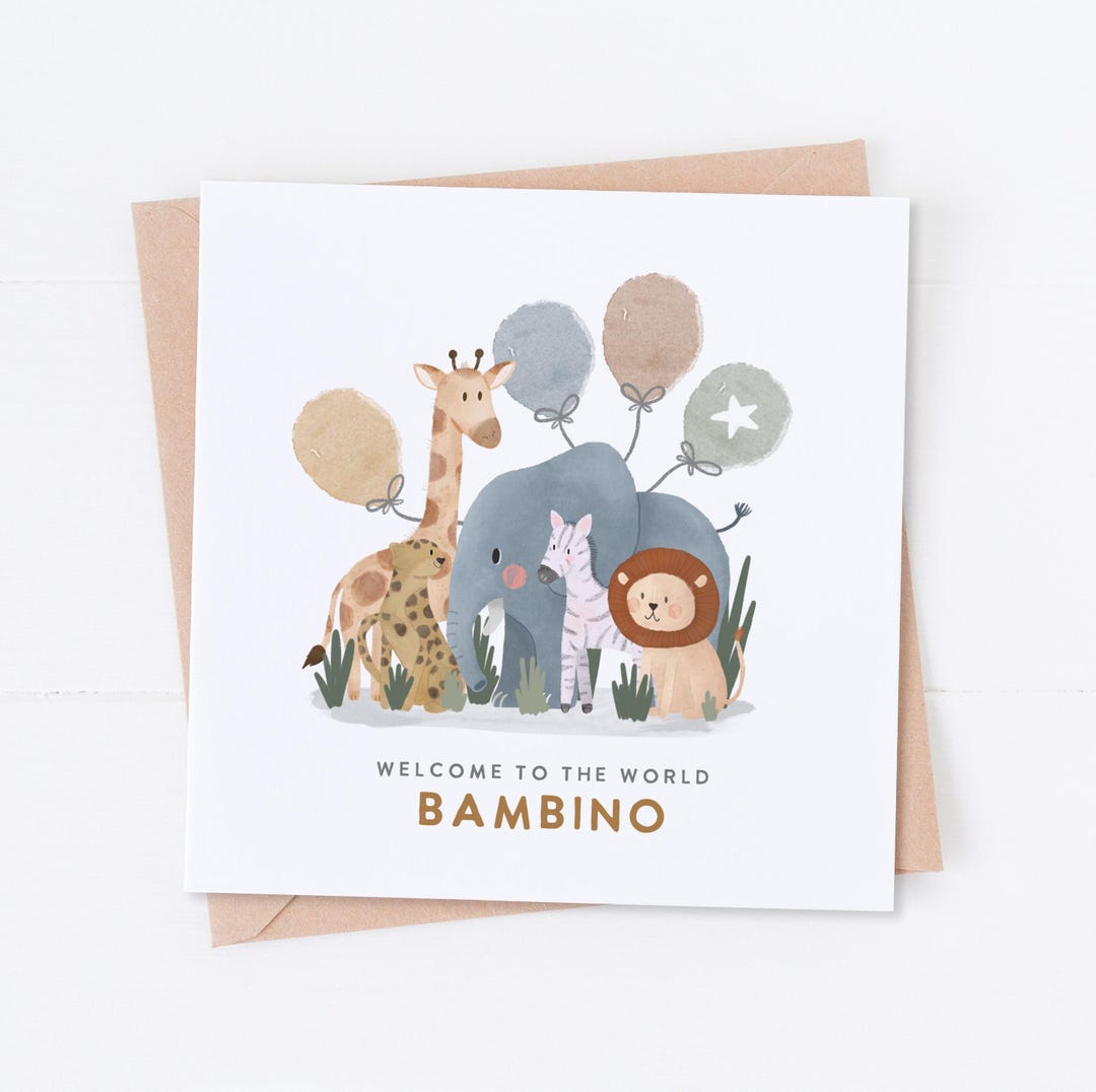 Safari New Baby Card, Welcome Bambino, Congratulations Card, Welcome to ...