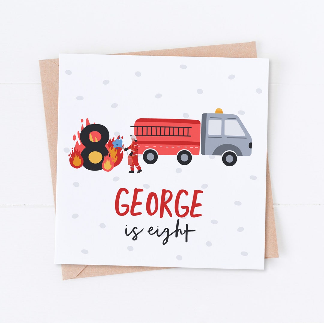 Personalised Fire Truck Birthday Card, Fire Engine Vehicles Card ...