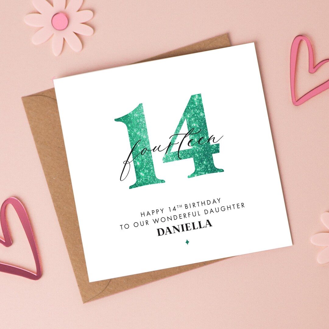 14th Birthday Glitter Card, Any Age / More Colours Available, Daughter ...