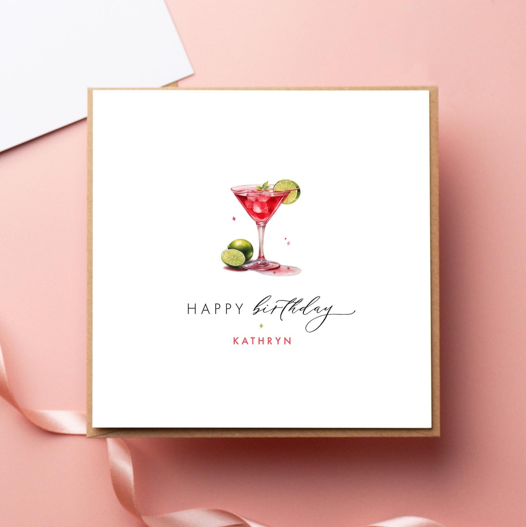 Personalised Cosmo Cocktails Birthday Card, Mum 40th, Wife 30th, Friend ...