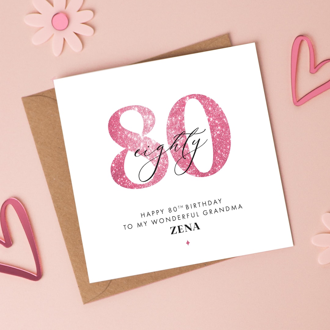 80th Pink Faux Glitter Birthday Card, Any Age / More Colours Available ...