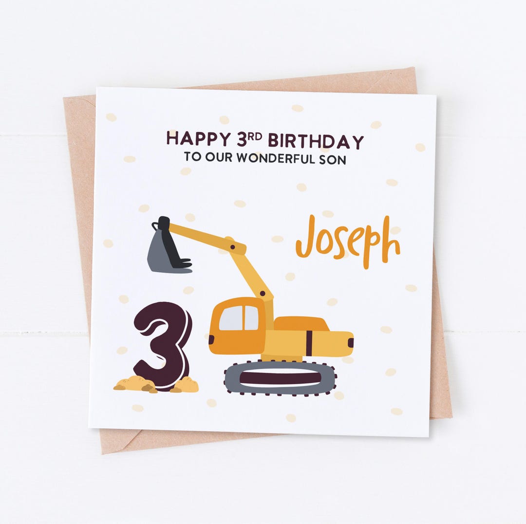 Personalised Digger Birthday Card, Vehicles Card, Excavator Card ...