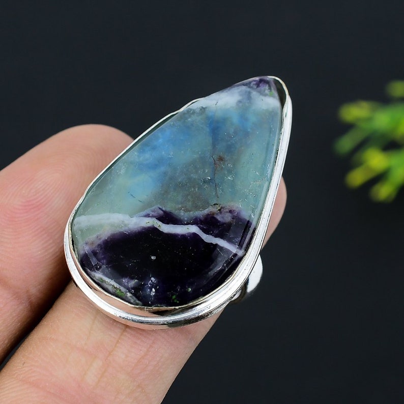 Genuine Fluorite Rings, Leaf Shape Fluorite Gemstone Ring, 925 Sterling ...