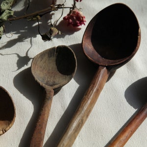 Lot of 4 Primitive Wooden Handmade Spoons, Old Antique Carved Paddle ...