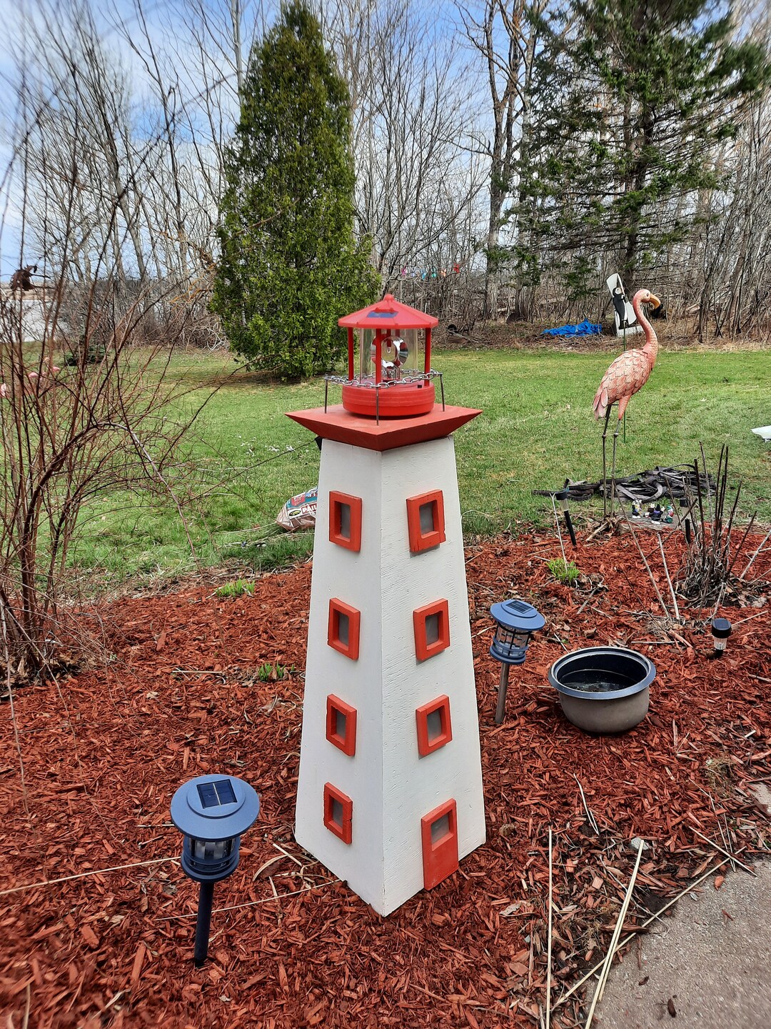 Handmade Extra Large Lighthouse With Solar Beacon and Light up Windows ...