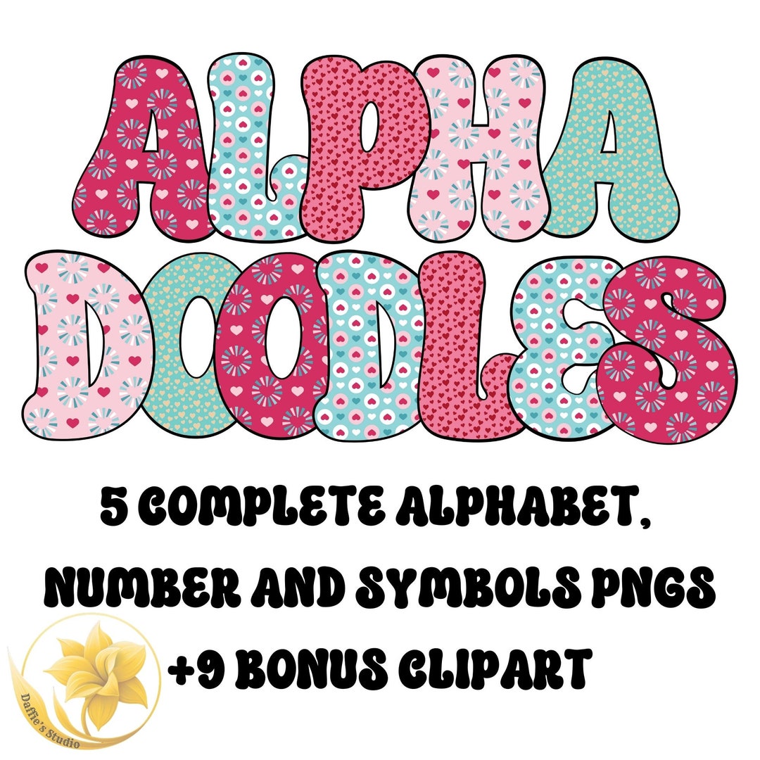 Valentines Retro Doodle Letter Bundle, Alphabet PNG, Alpha Doodle ...