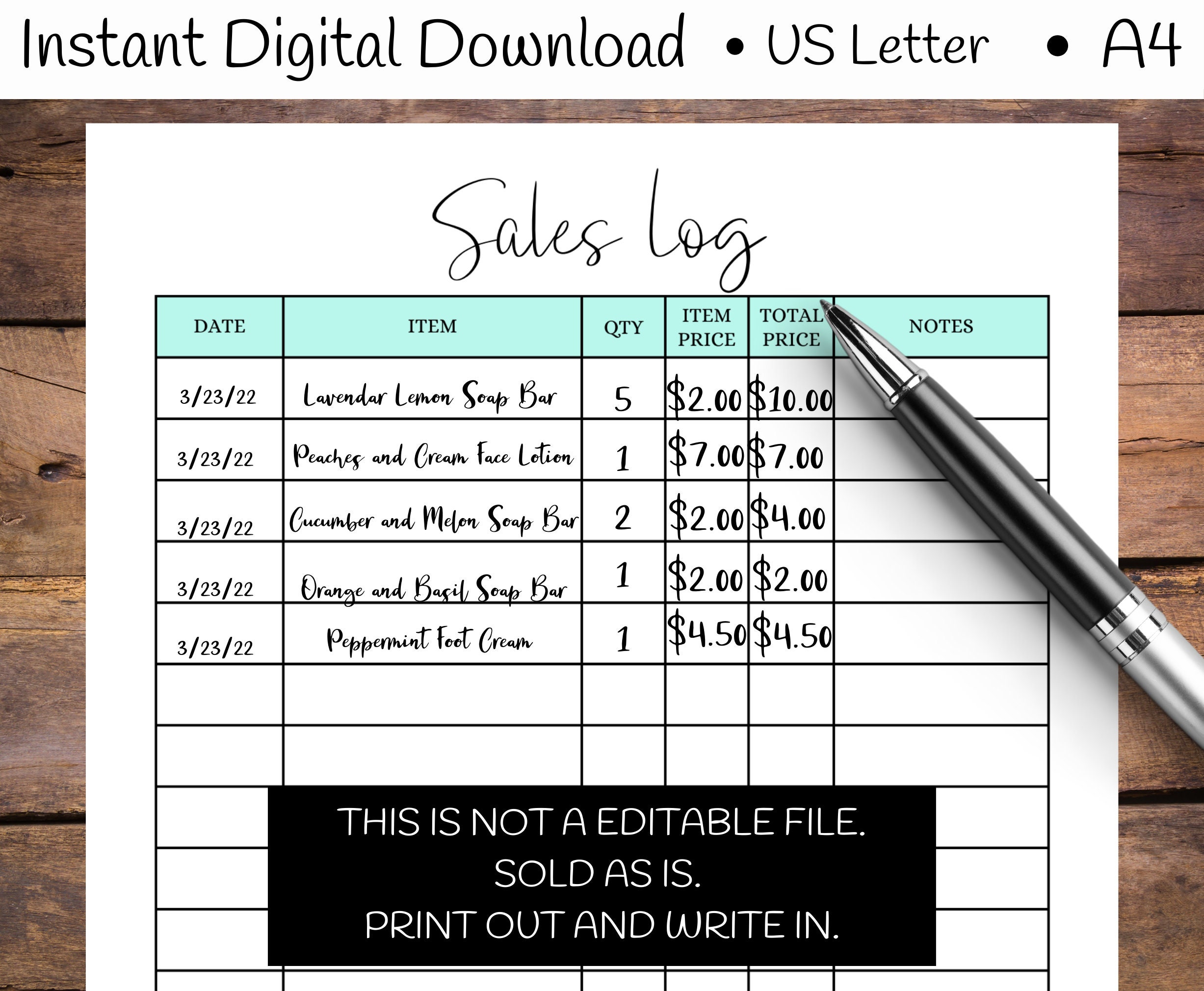 Sales Log Sales Tracker Order Tracker Instant Digital - Etsy