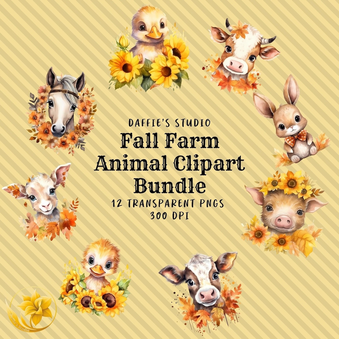 Fall Farm Animal Clip Art Bundle Watercolor Farm Animal - Etsy