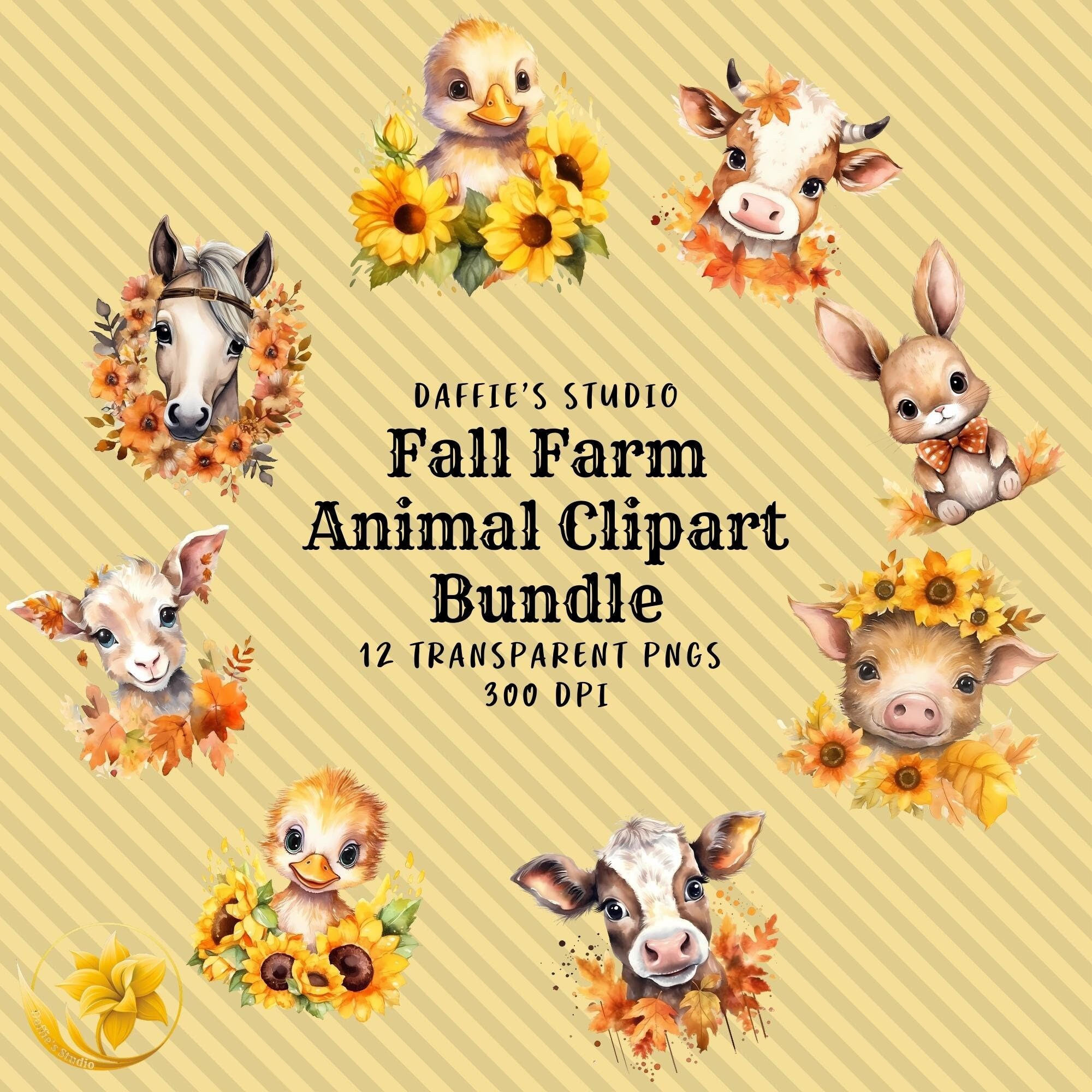 Fall Farm Animal Clip Art Bundle Watercolor Farm Animal - Etsy