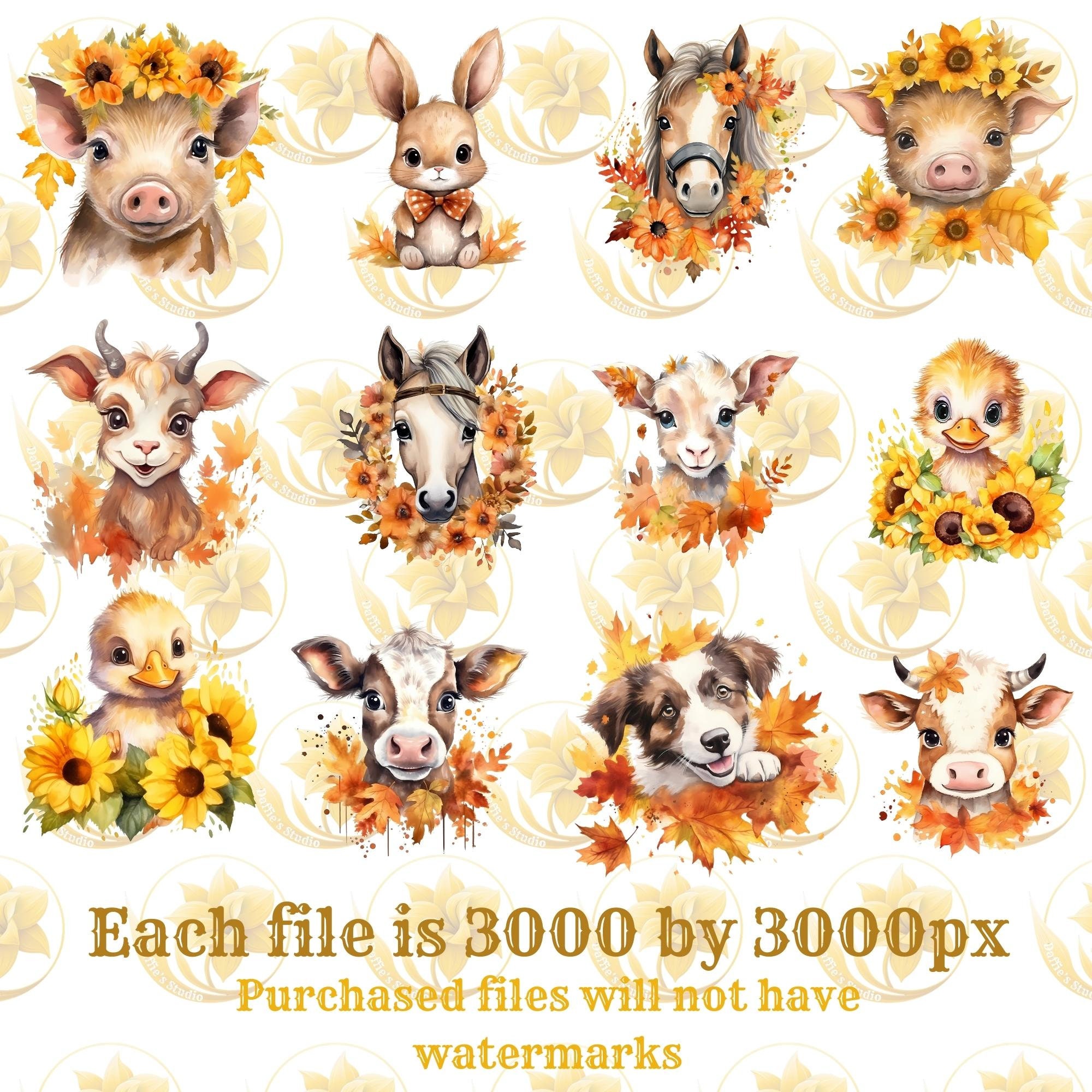 Fall Farm Animal Clip Art Bundle Watercolor Farm Animal - Etsy