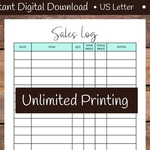 Sales Log, Sales Tracker, Order Tracker, Instant Digital Download, US ...