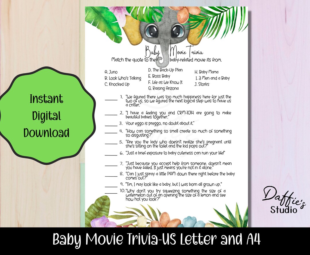 Baby Movie Trivia Game With Answer Key Has Jungle Tropical - Etsy