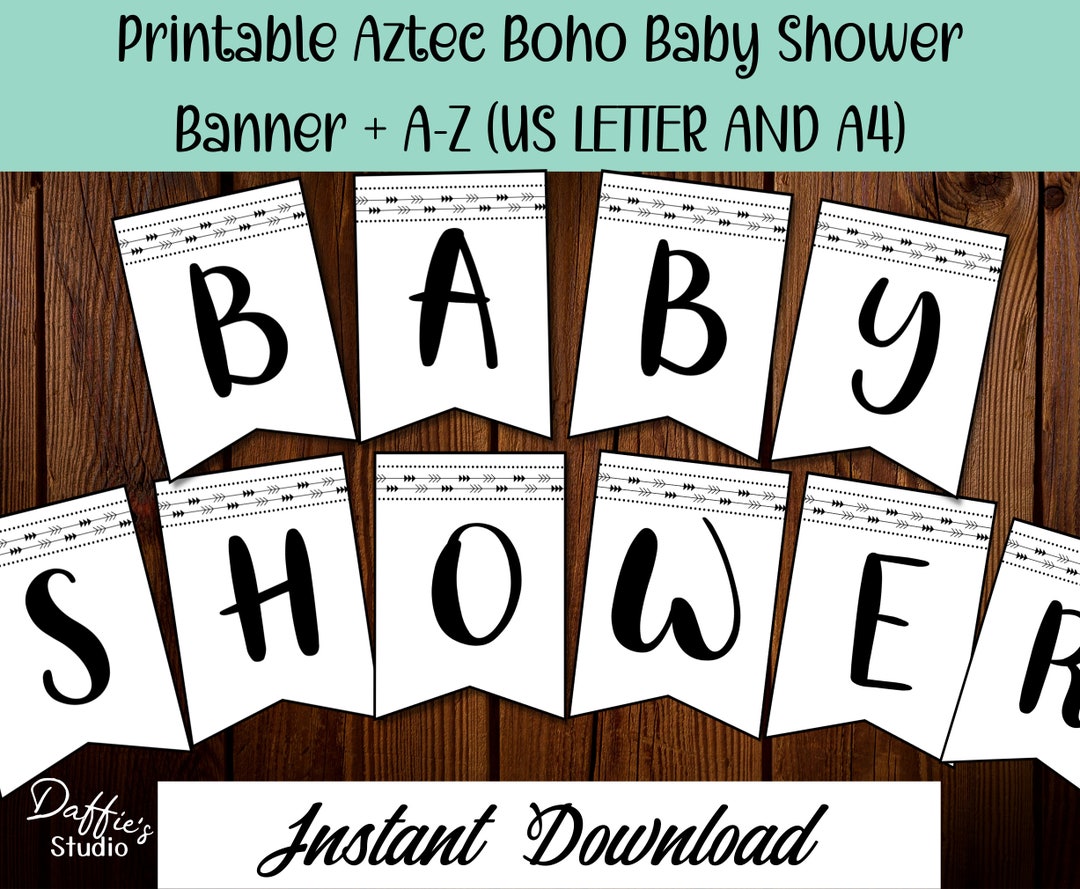 Printable Aztec Tribal Boho Baby Shower Banner Black and - Etsy