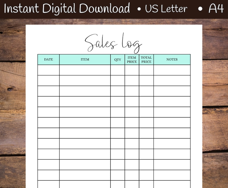 Sales Log, Sales Tracker, Order Tracker, Instant Digital Download, US ...