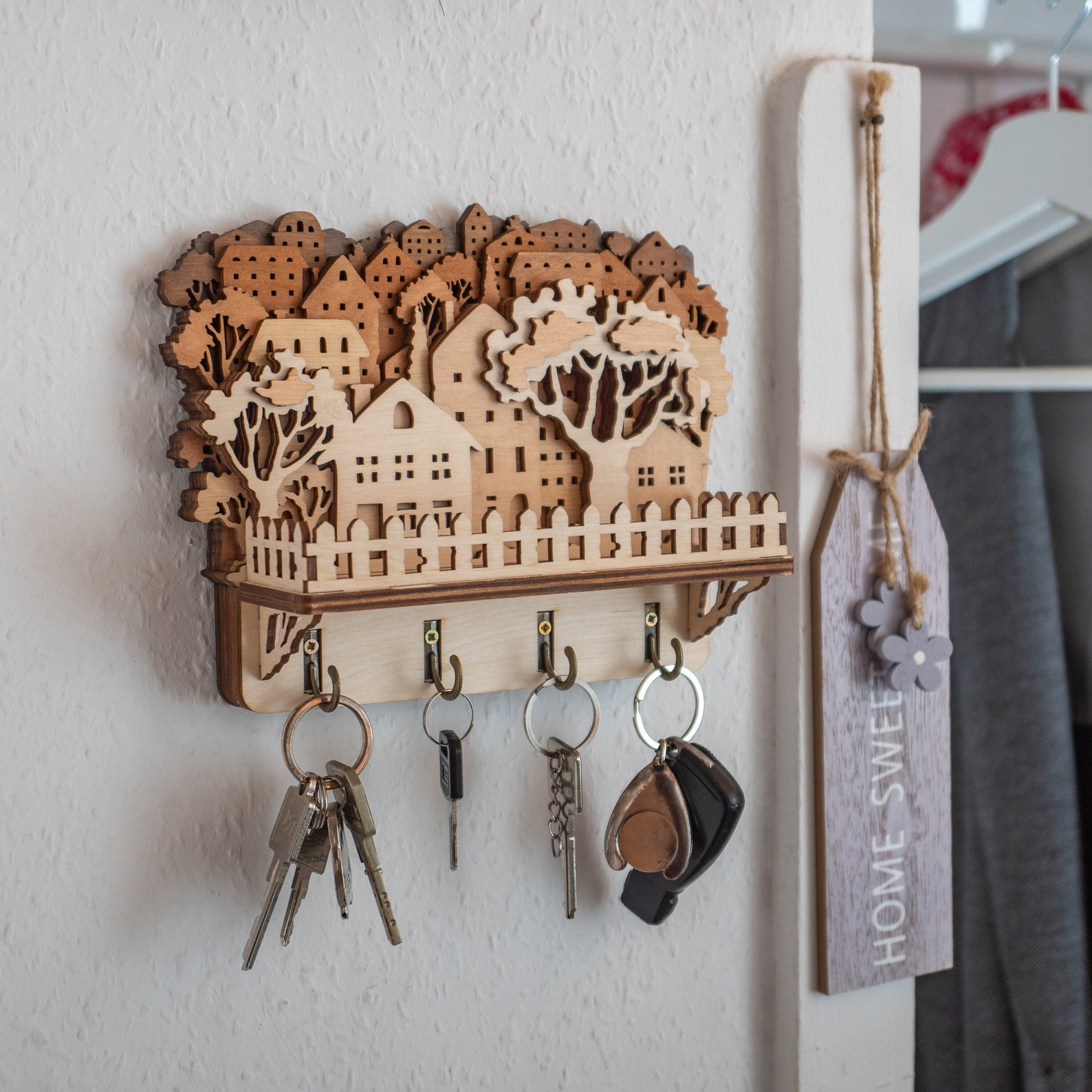 Handmade Wooden Key Holder Wall Mounted Racks for Home Storage - Etsy
