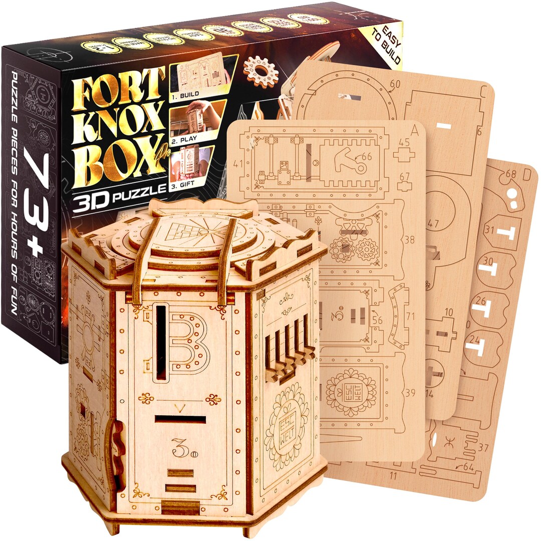 Fort Knox Box Pro 3D Puzzles for Adults - 3-in-1 Wooden Puzzle Box ...