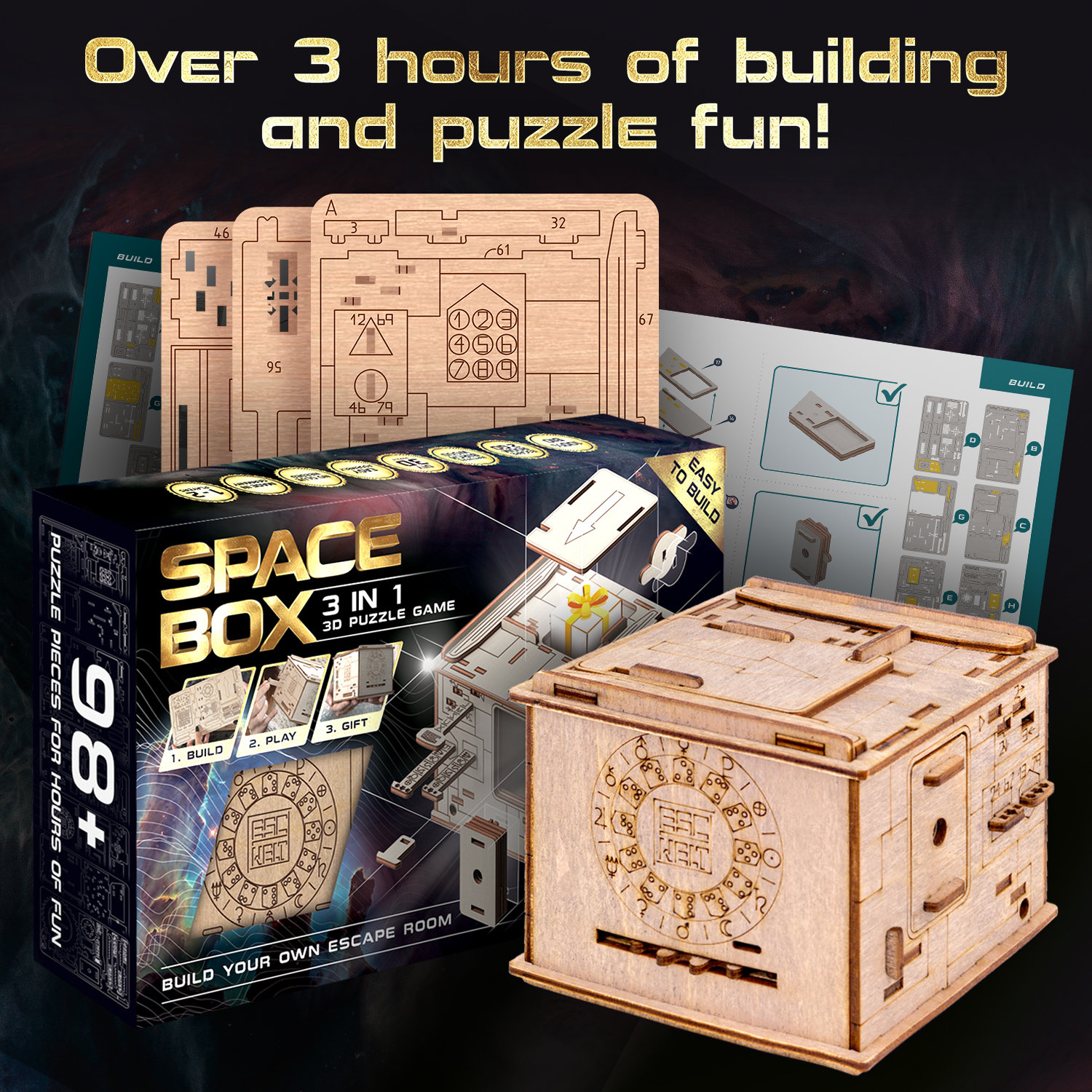 Space Box 3D Puzzle Game 3-in-1 Wooden Puzzle Box Game - Etsy