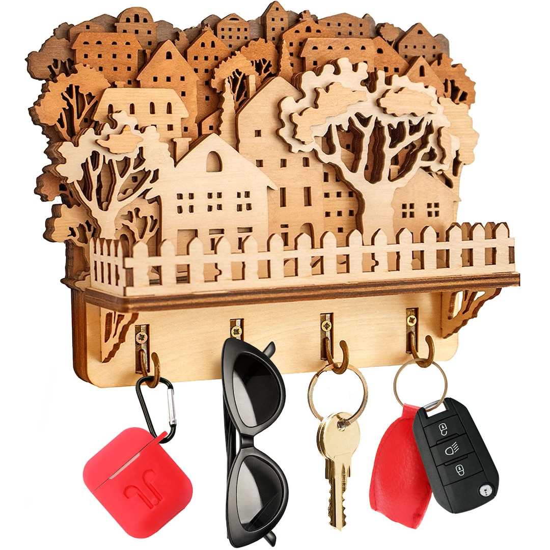 Handmade Wooden Key Holder Wall Mounted Racks for Home Storage Hooks ...