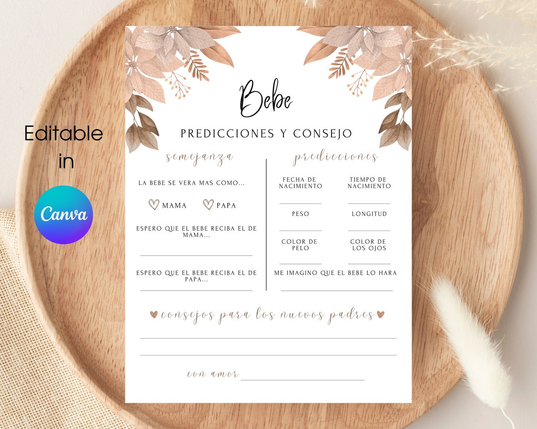 Baby Predictions Card Baby Shower Games in Spanish English - Etsy