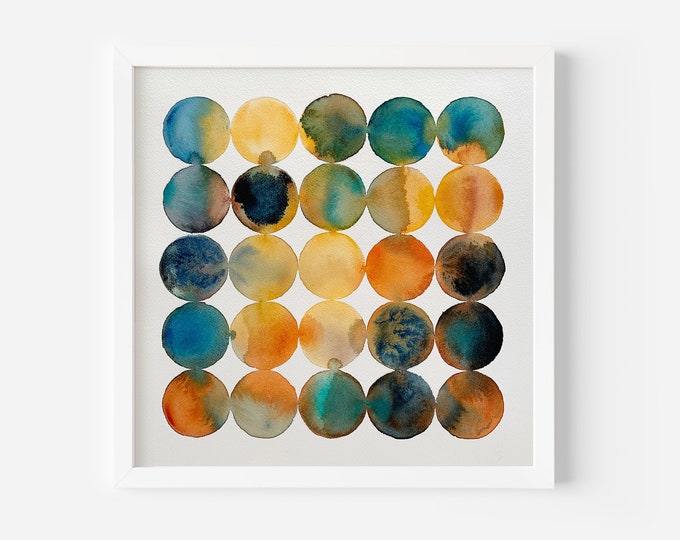 Original Square Abstract Watercolor Painting Circles Abstract Painting ...