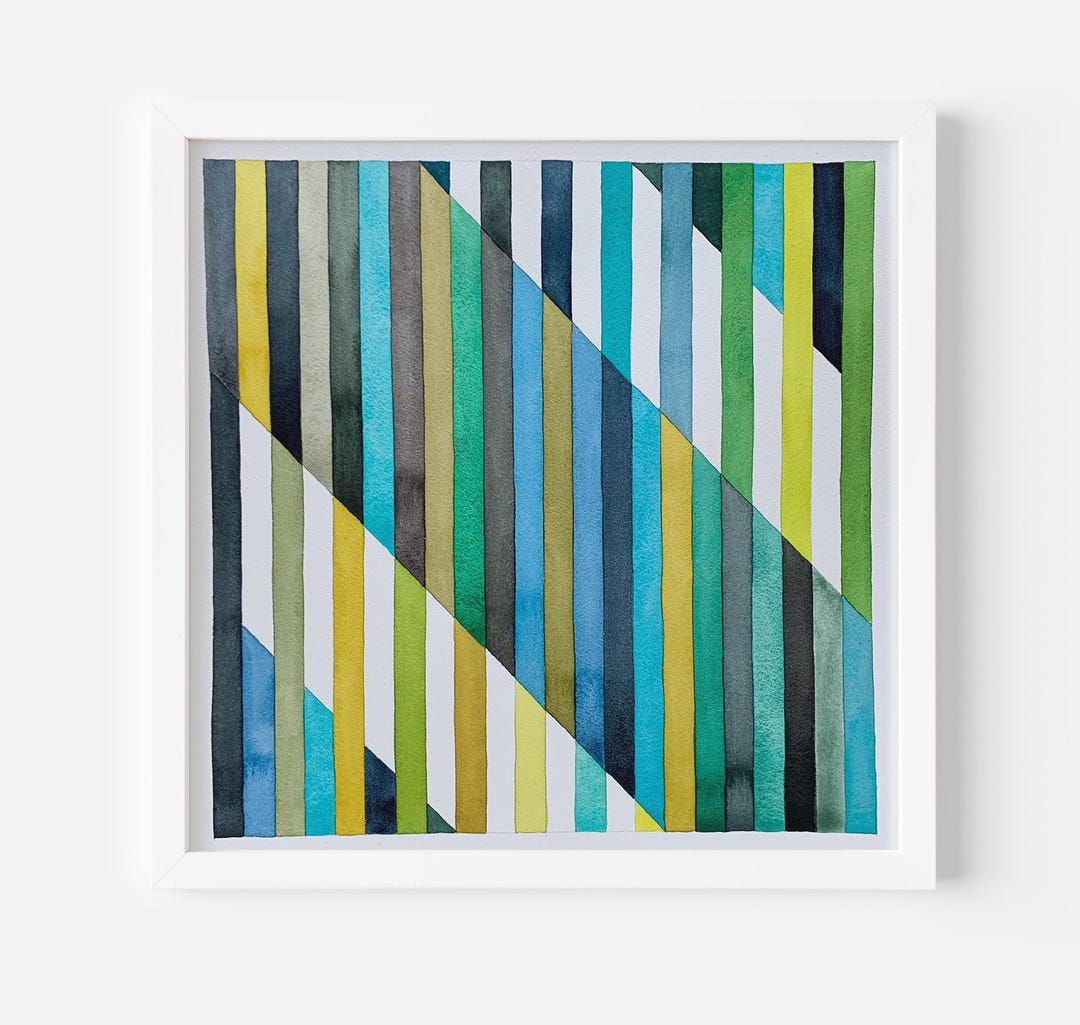 Original Colorful Stripes Watercolor Painting: Abstract Geometric Art ...