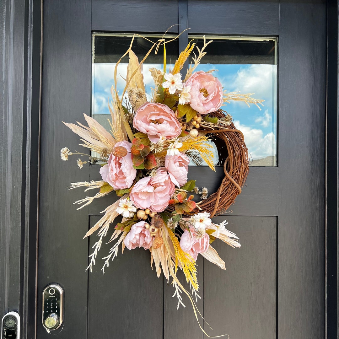 Fall Peony Wreath, Grapevine Wreath for Front Door, Boho Wreath Gift ...