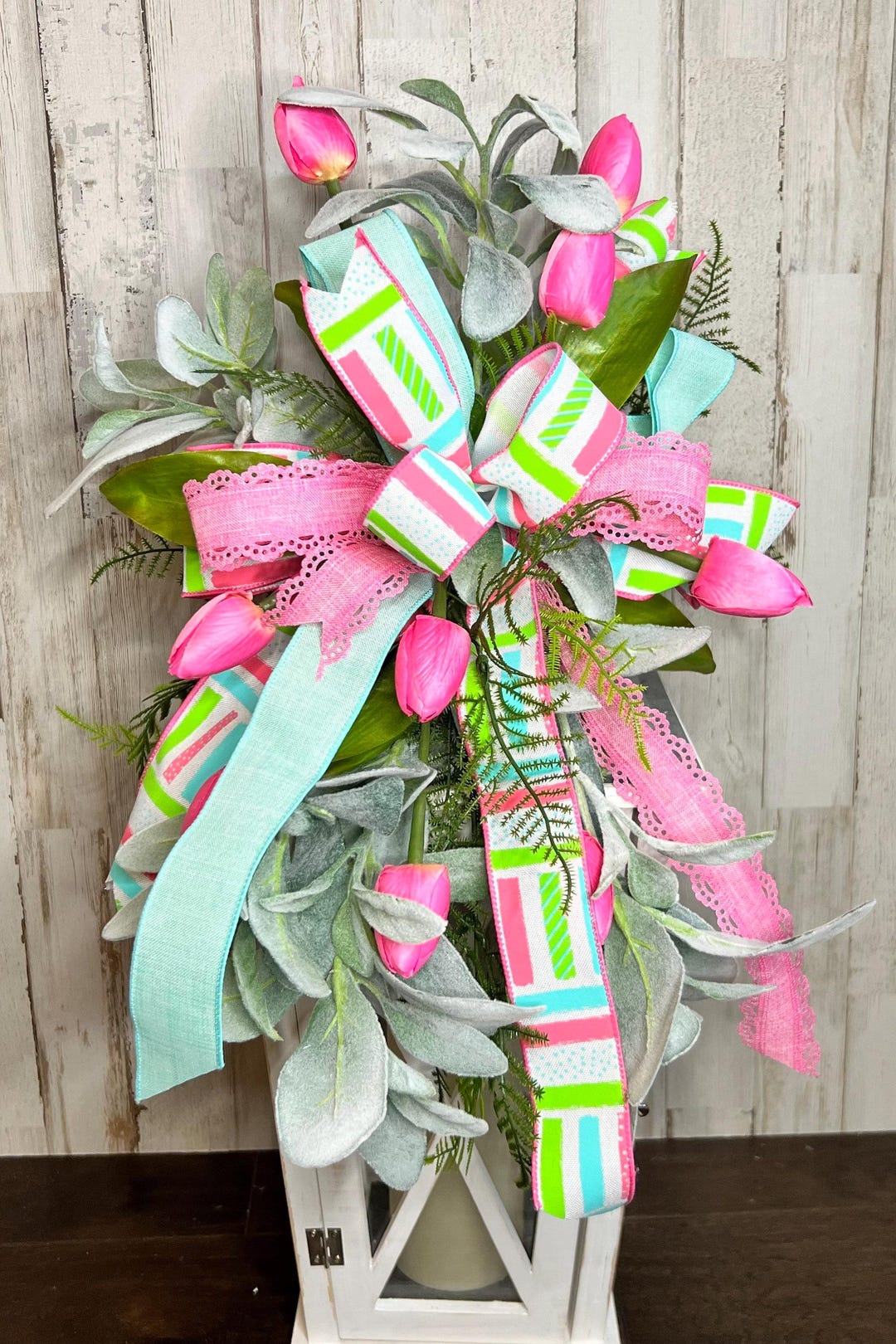 Tulip Lantern Swag, Spring Topper for Lantern in Pink and Blue, Soft ...