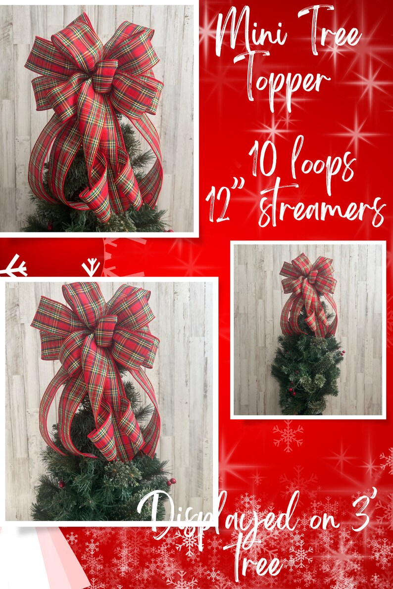 Christmas Tree Topper for 4ft Tree, Traditional Tartan Plaid Red Ribbon ...