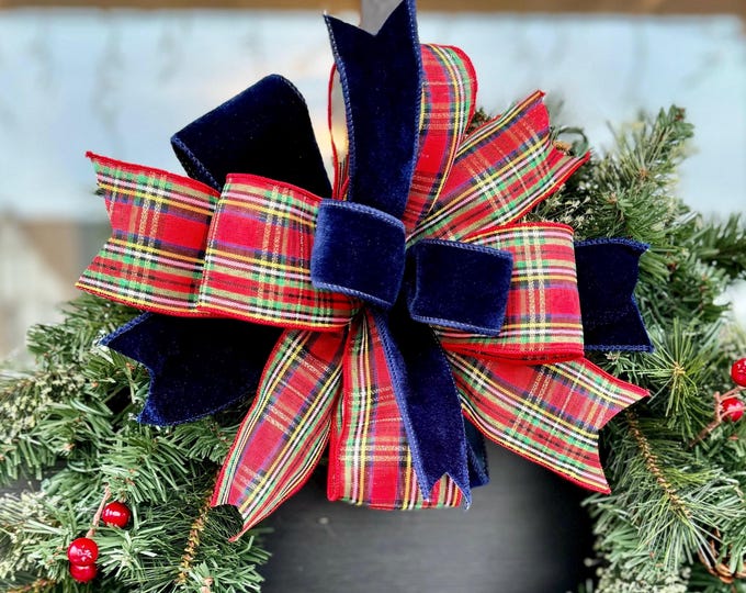The Sonya XL Red, Navy Blue, Green, & Gold Plaid Christmas Tree Topper ...