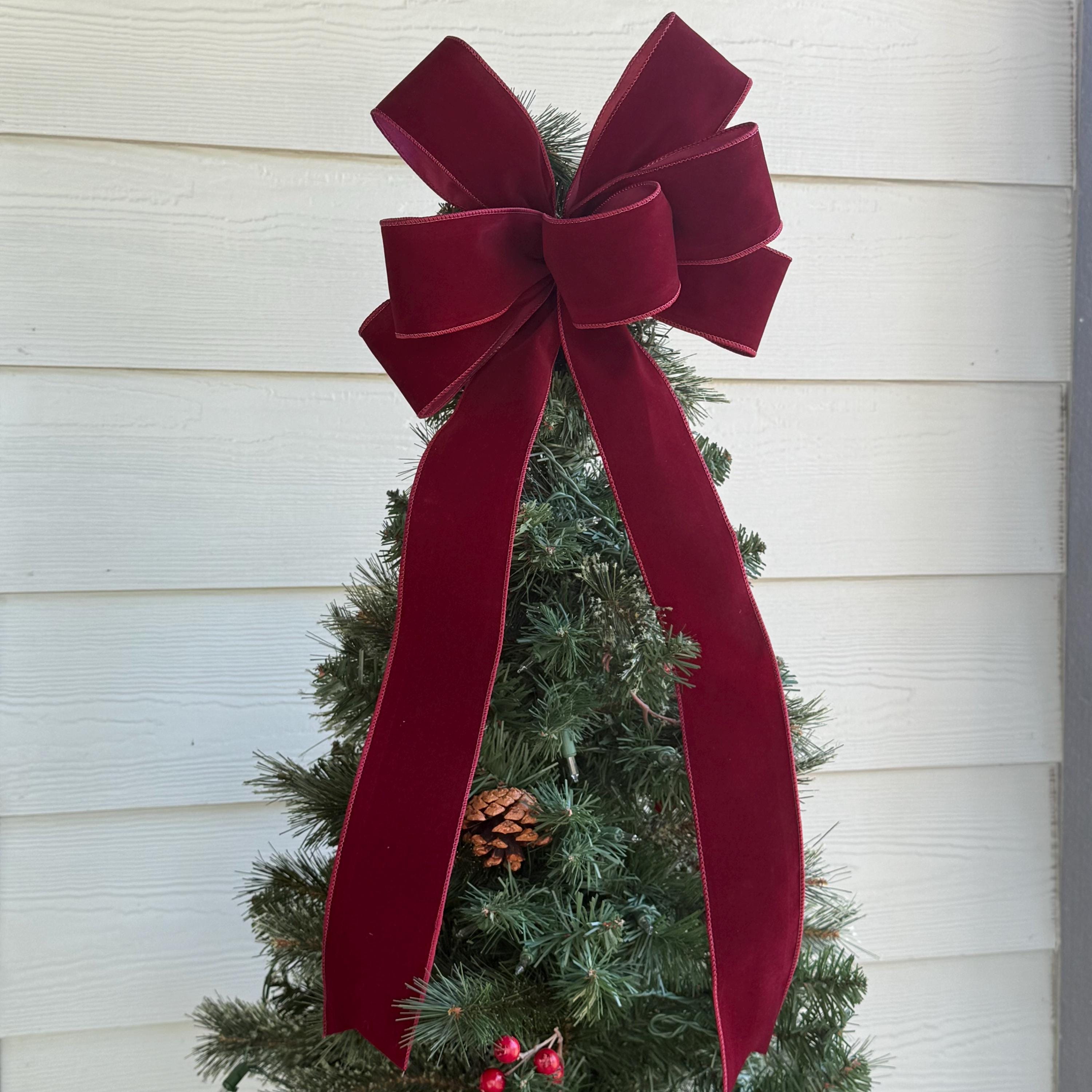 Velvet Burgundy Stair Bow - Classic Christmas Velvet Ribbon Bow for ...
